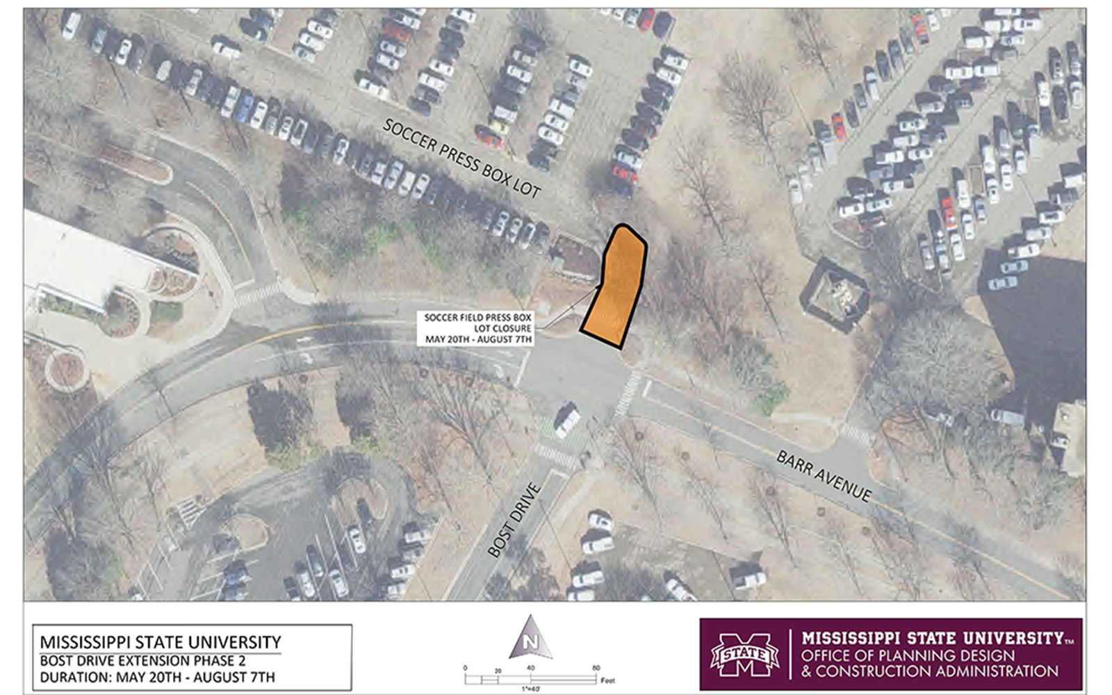 Bost Drive extension closes soccer parking lot | Mississippi State ...