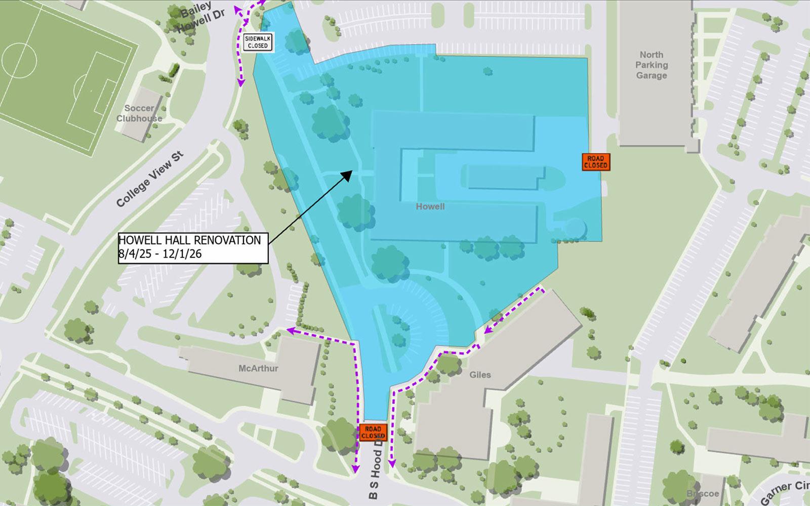 Howell Hall renovation temporarily closes area infrastructure beginning ...